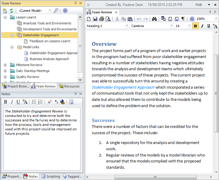 Lessons Learned | Enterprise Architect User Guide