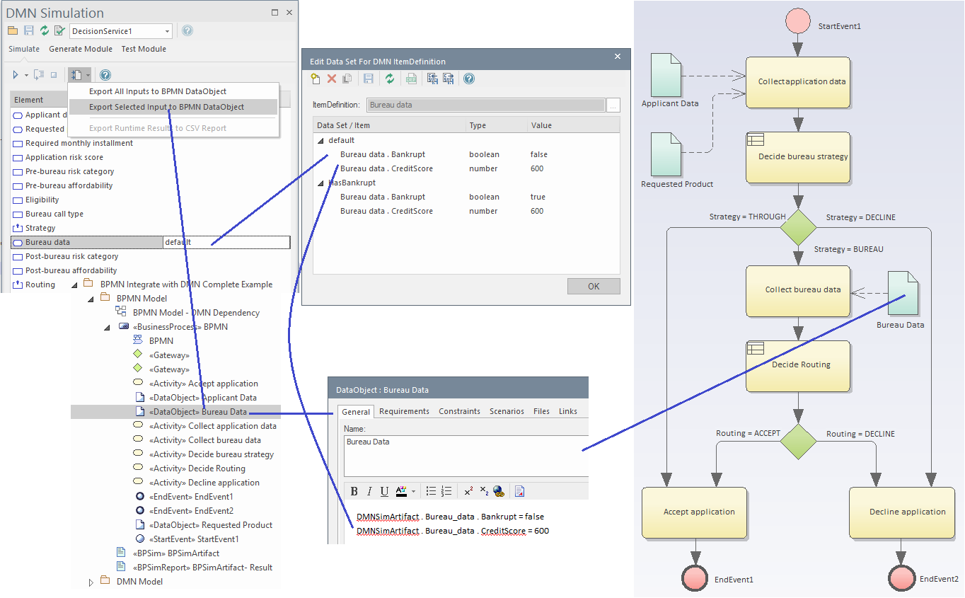 Integrate a DMN Module Into BPSim for Simulation | Enterprise Architect User Guide