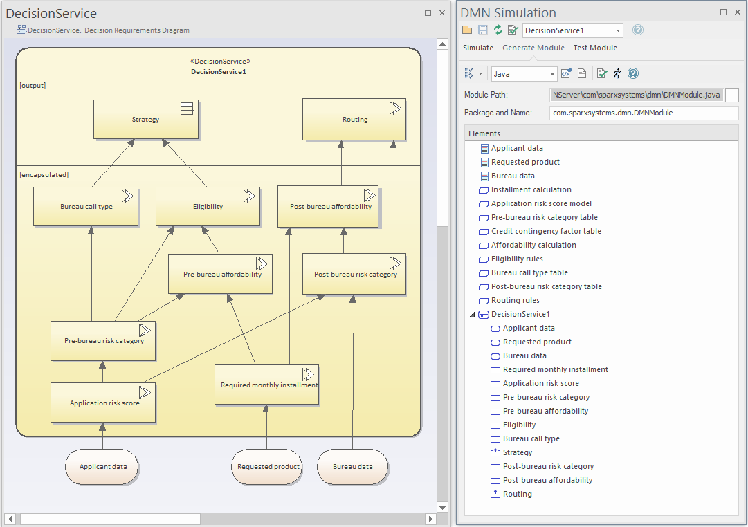 Integrate a DMN Module Into BPSim for Simulation | Enterprise Architect User Guide