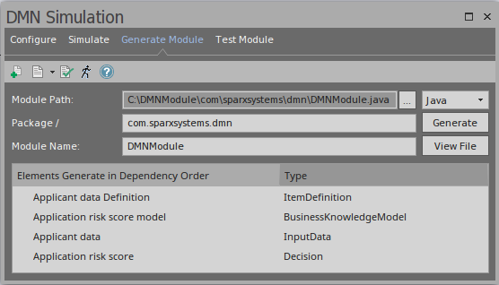 Dmn Module Code Generation And Test Module Enterprise Architect User Guide
