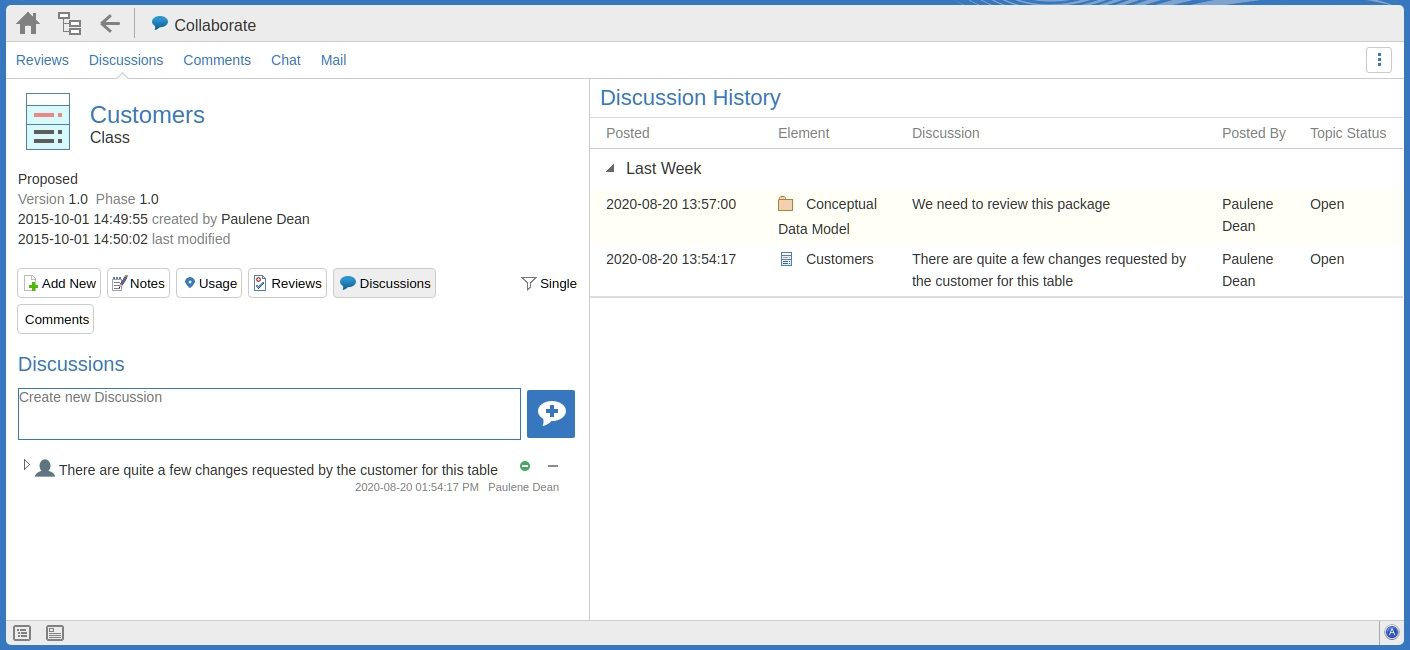 Discussion Summary in WebEA | Enterprise Architect User Guide